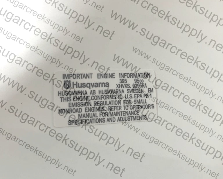 Husqvarna 395XP engine information decal – Sugar Creek Supply