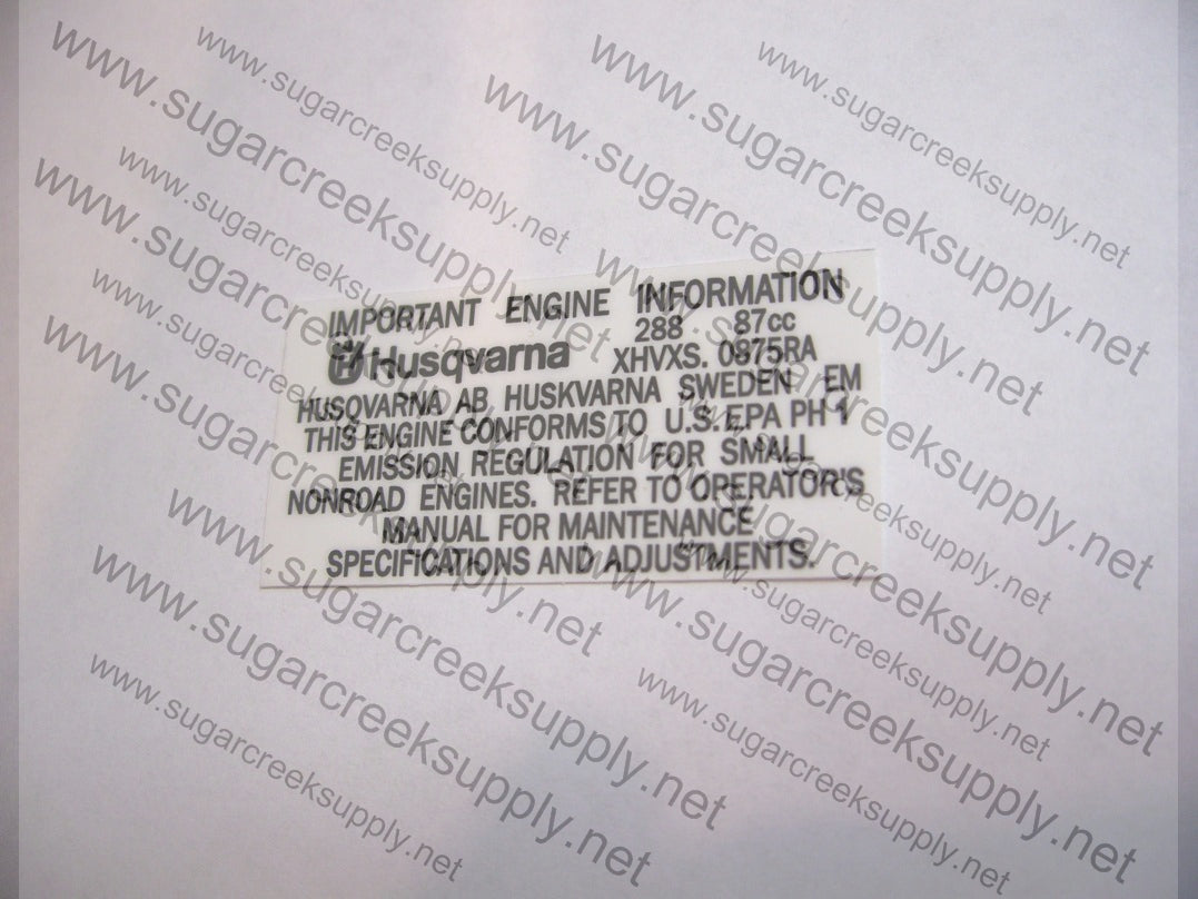 Husqvarna 288XP Lite Engine Information decal – Sugar Creek Supply
