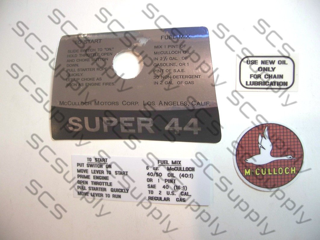 McCulloch Super 44 decal set – Sugar Creek Supply